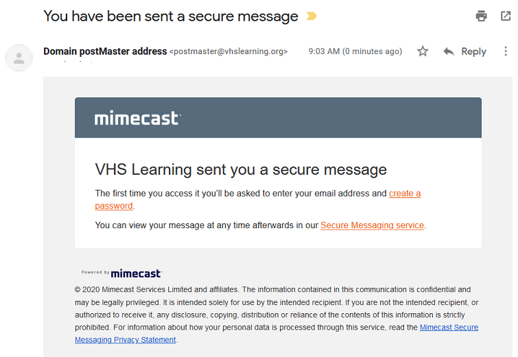 How to Receive and Send Secure Email from/to VHS Learning Staff